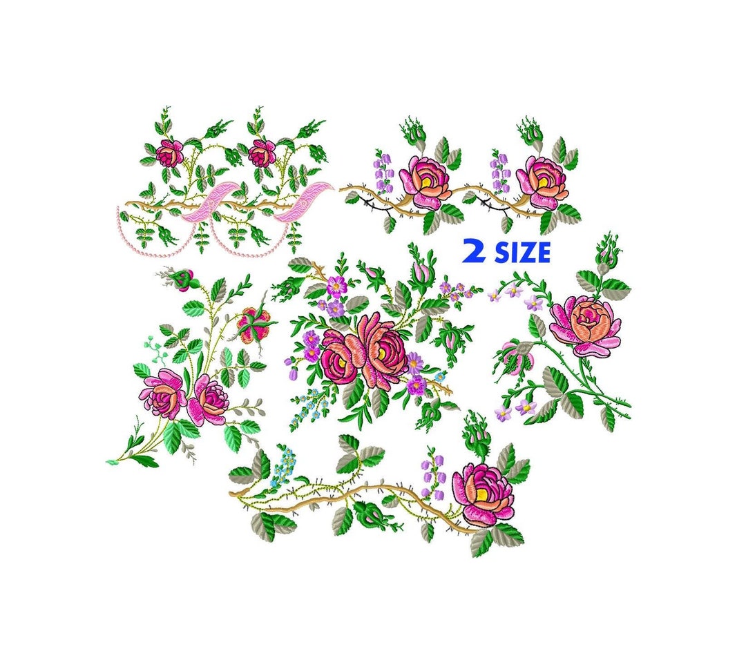 Floral Rose Embroidery Design Bundle - Red Roses Embroidery Designs ...