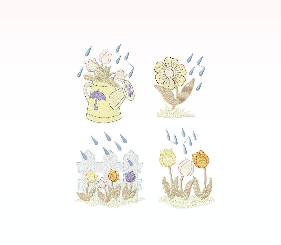 Rainy Season Embroidery Design Bundle - Raining on Flowers Embroidery ...