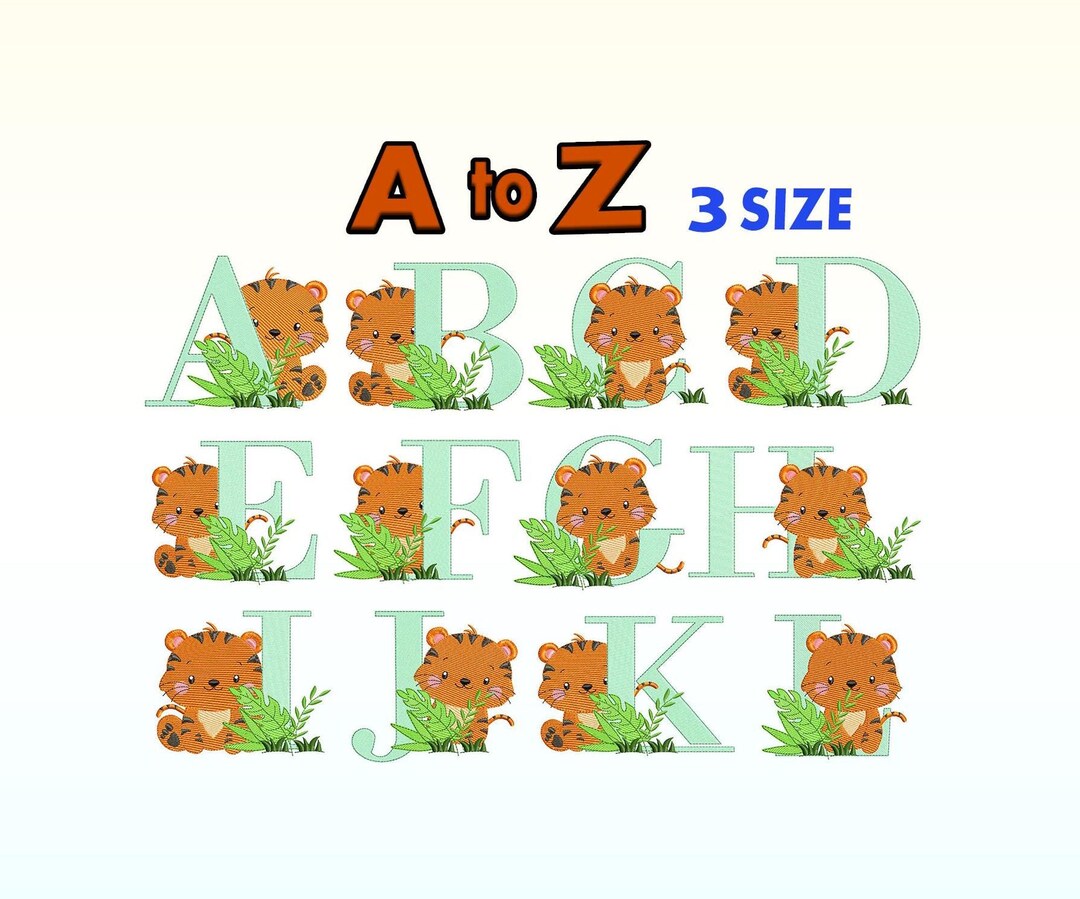 Baby Tiger Alphabet Embroidery Design Bundle - Tiger Font Embroidery ...