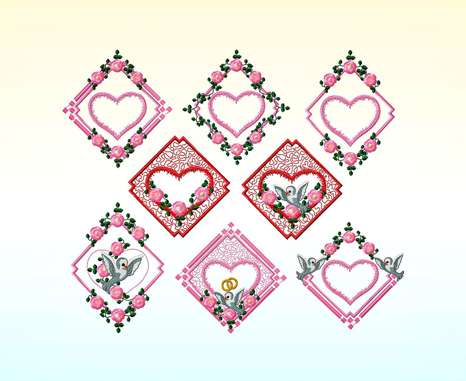 Floral Heart Frame Embroidery Design Bundle - Square Frame Embroidery ...
