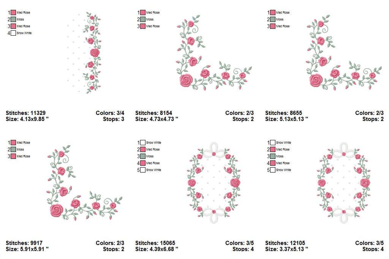 Pastel Rose Embroidery Design Bundle - Rose Wreath Monogram Embroidery ...