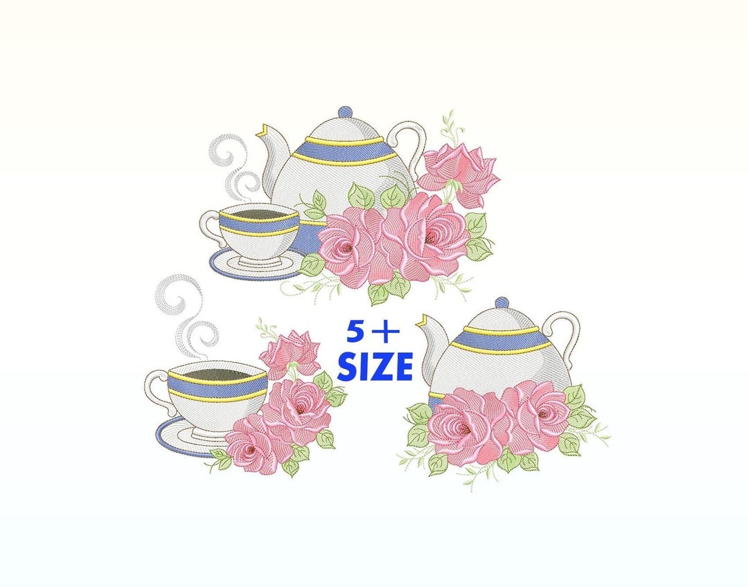 Floral Tea-pot Embroidery Design Bundle - Cup Embroidery Designs ...