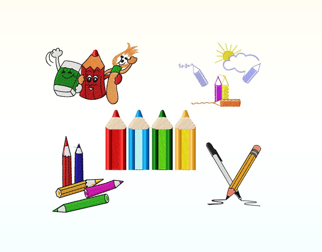 Color Pens Embroidery Design Bundle - School Embroidery Designs Machine ...