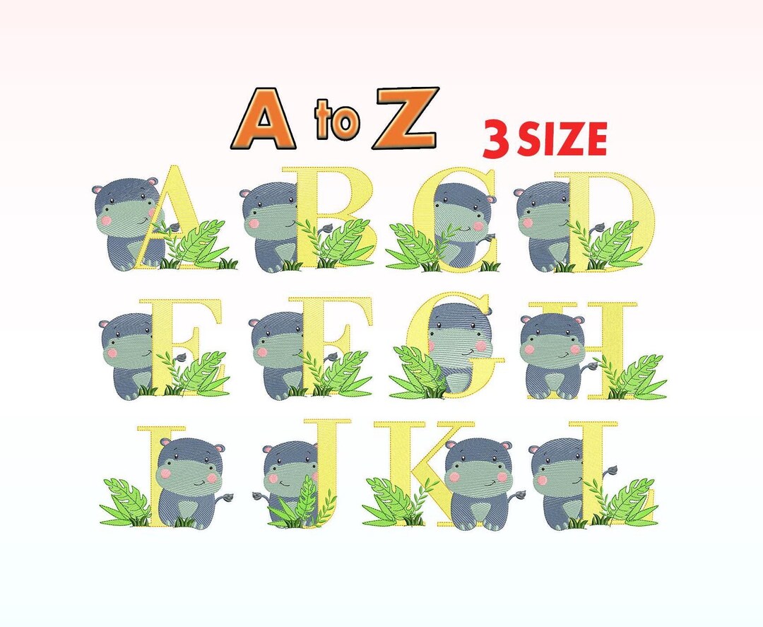 Baby Hippopotamus Embroidery Design Bundle - Hippopotamus Font ...