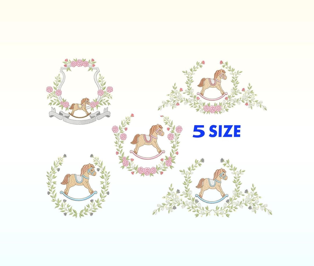 Rocking Horse Frame Embroidery Design Bundle - Horse Wreath and Border ...