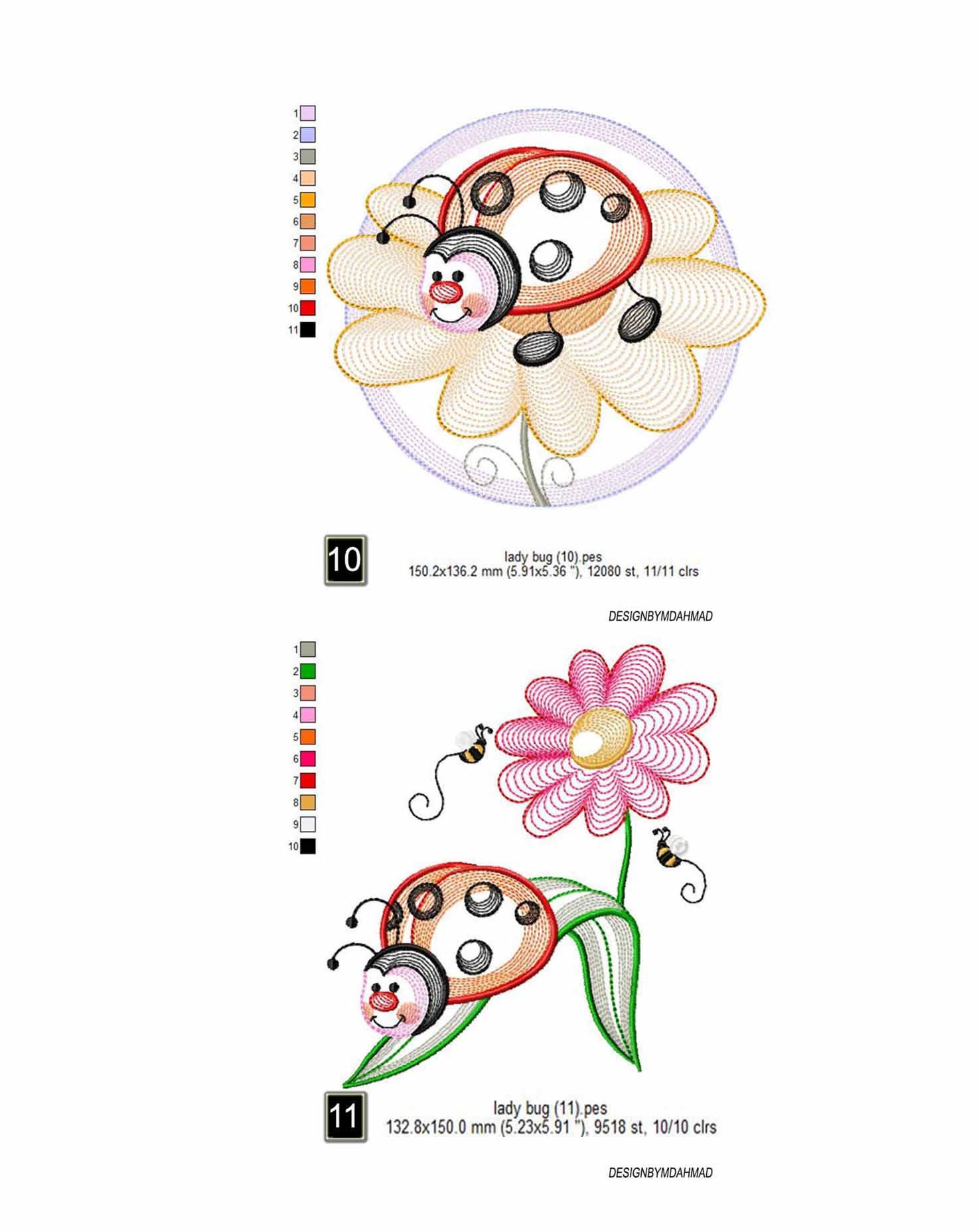 10 Lady Bug Butterfly Embroidery Designs Bundle Files Heart Embroidery ...