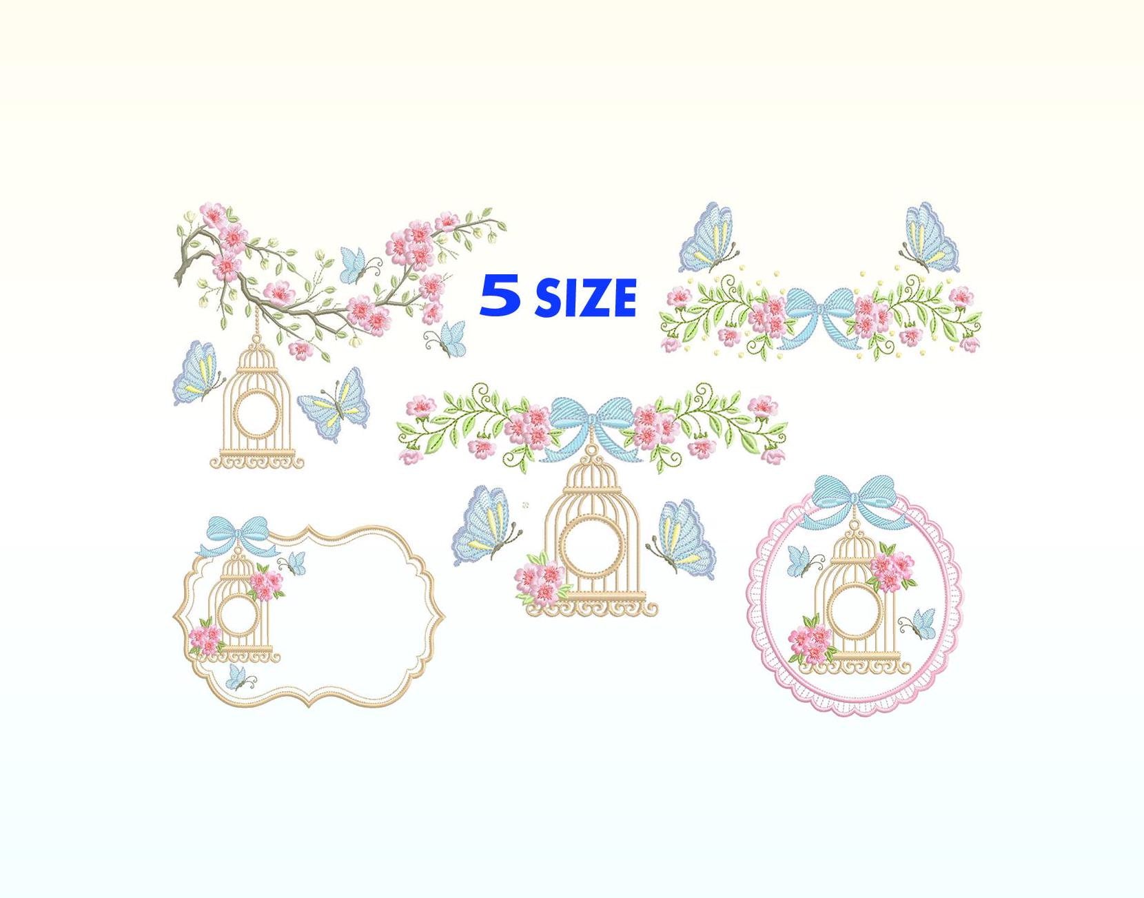 Butterfly Cage Embroidery Design Bundle - Butterfly Nest Wreath ...