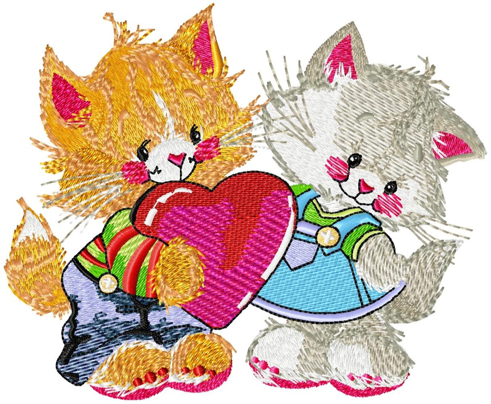 Valentine Cat Embroidery Design Bundle - Loving Kitten Embroidery ...