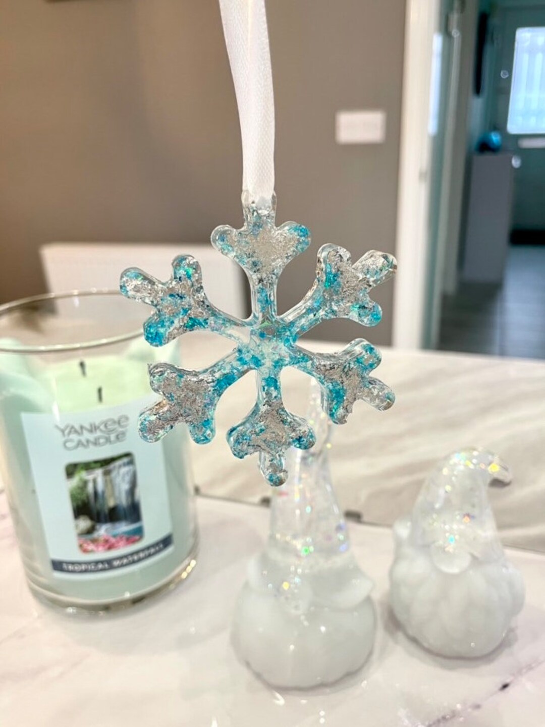 Blue Glitter Snowflake Christmas Decoration Bauble - Etsy