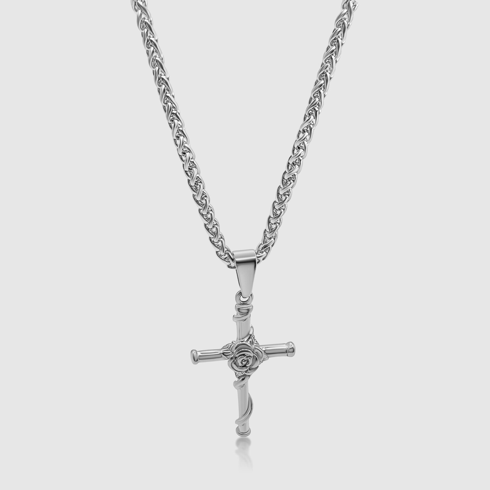 Men’s 18K White Gold Crucifix Necklace, Catholic Cross Pendant With ...