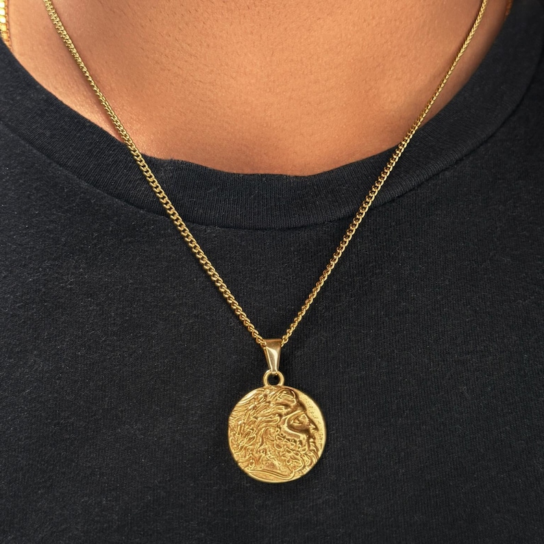 Zeus Pendant Necklace 18K Gold, Greek God Jewelry for Men, King of Gods ...