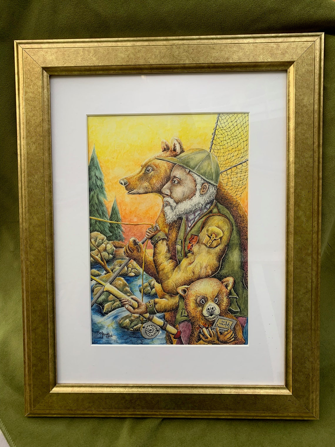One Last Cast Original Artwork, Angler and Bears Collaborating. - Etsy