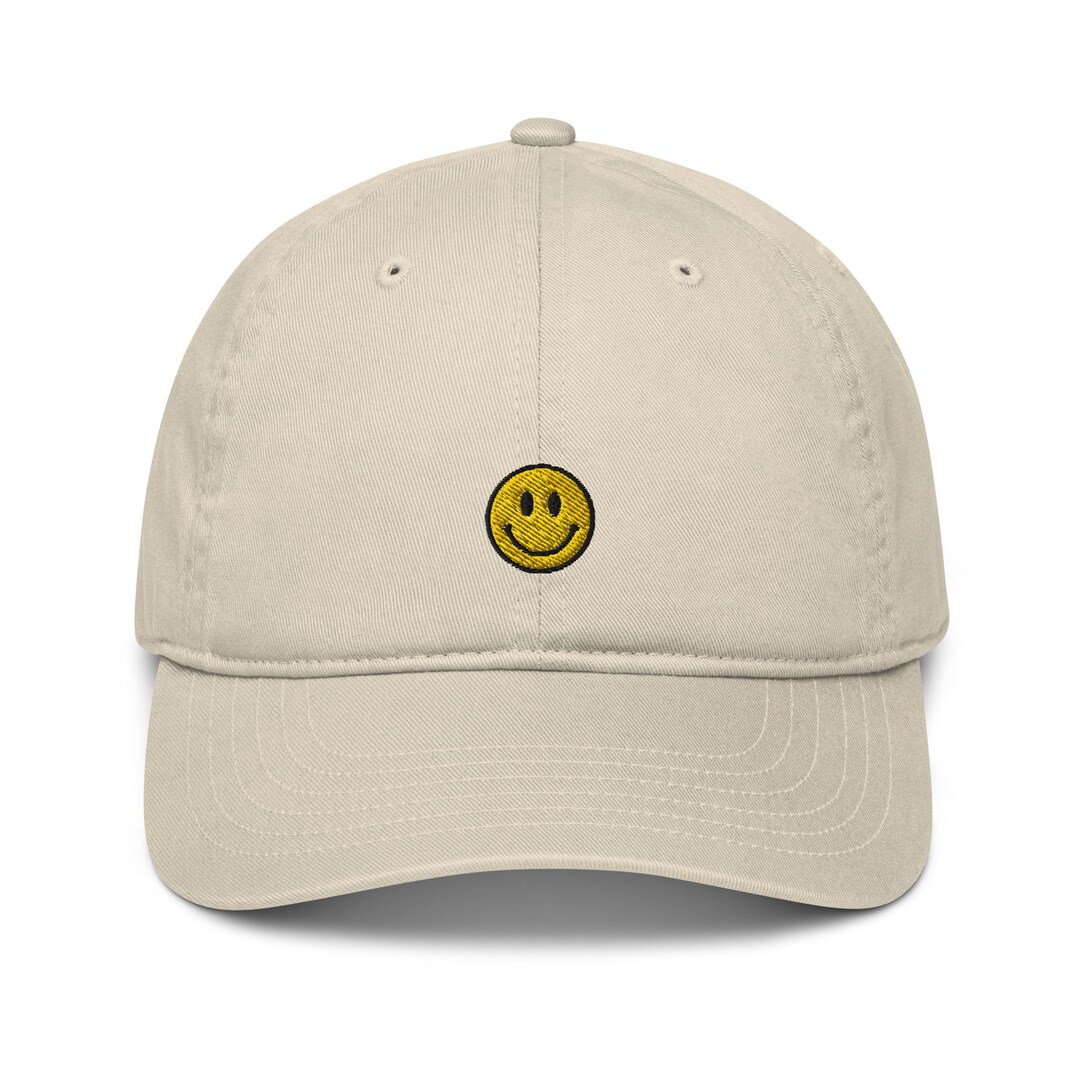 Smiley Face Emoji Organic Cap | Simple Embroidered Design | Baseball ...