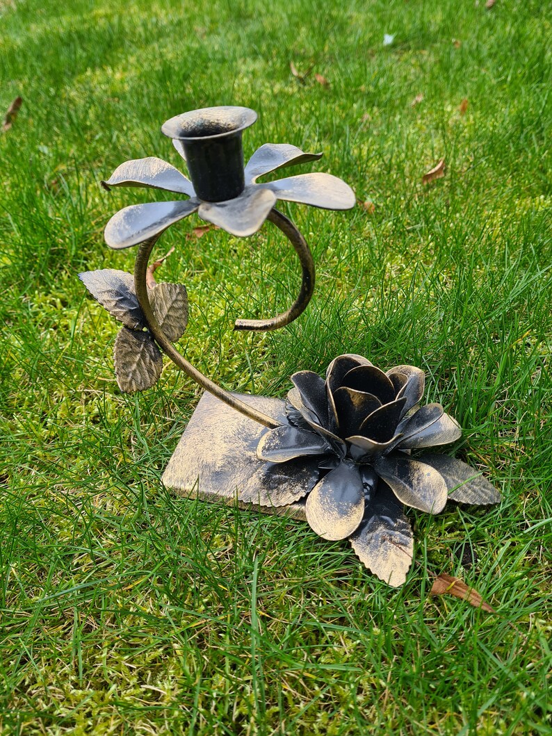 Vintage Candle Holder Flower, Blacksmith's Handiwork, Collectible ...