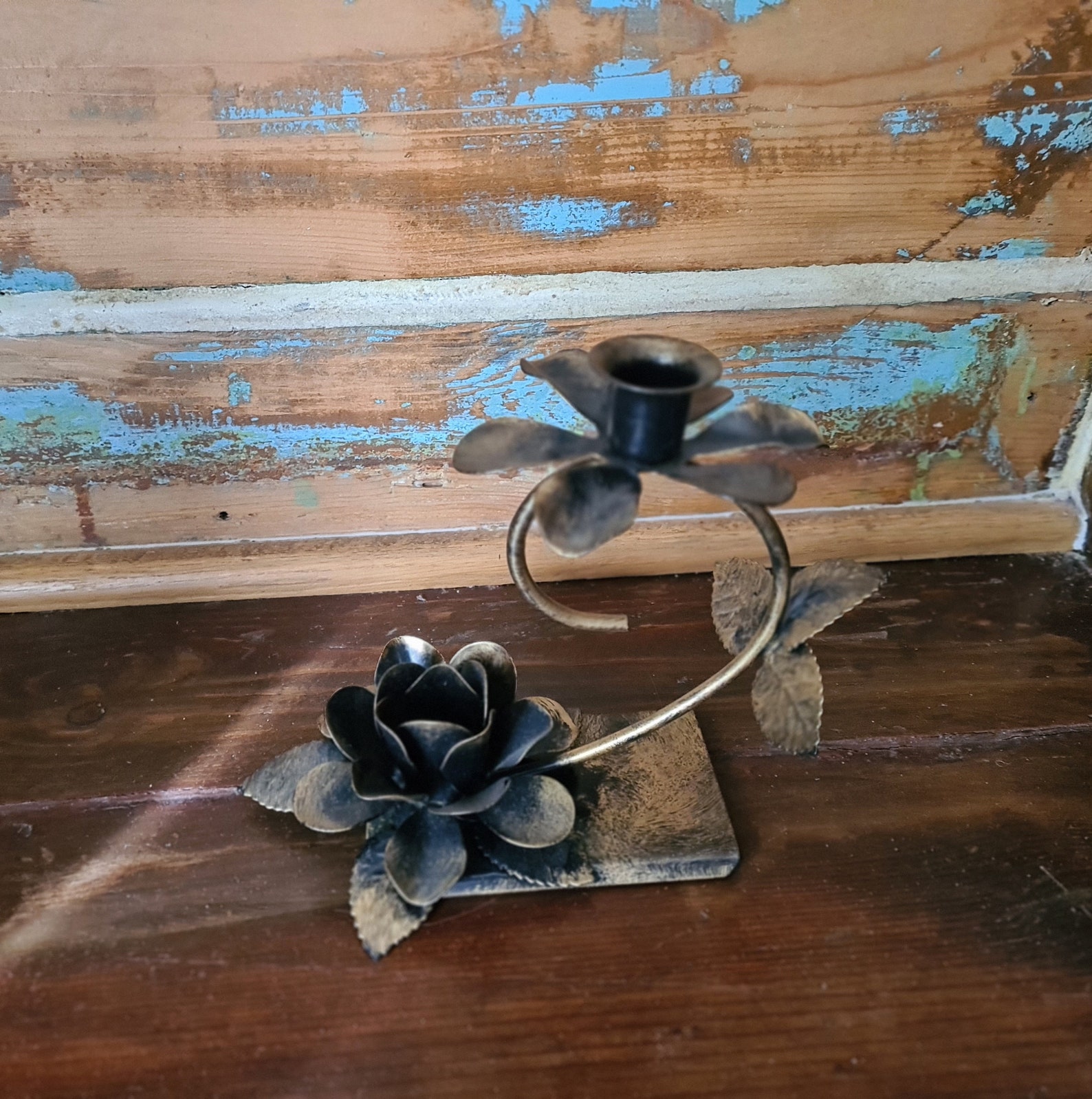 Vintage Candle Holder Flower, Blacksmith's Handiwork, Collectible ...