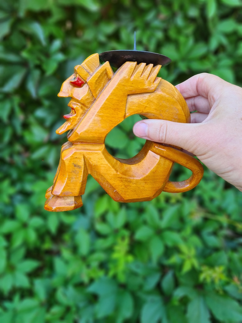 Hand Carved Devil Candle-holder | Wooden Devil Sculpture | Funny Wooden ...