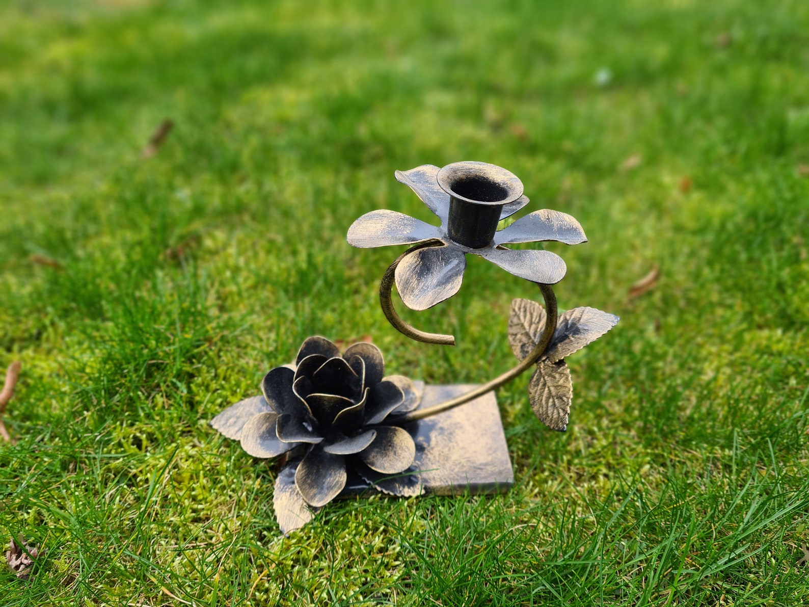 Vintage Candle Holder Flower, Blacksmith's Handiwork, Collectible ...