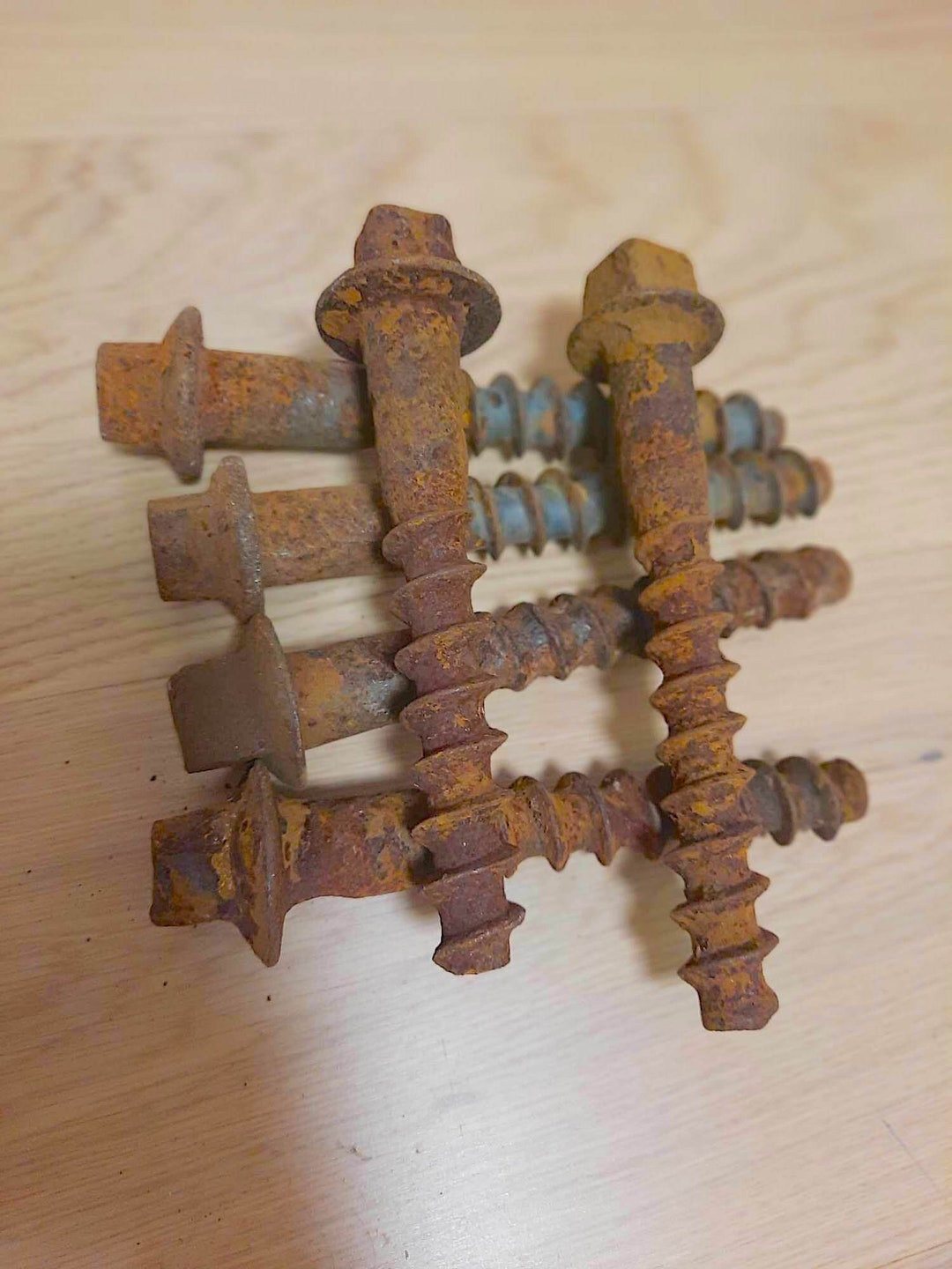 Set of 2 Coarse Old Threaded Screws | Steel Screws | Old Railroad ...