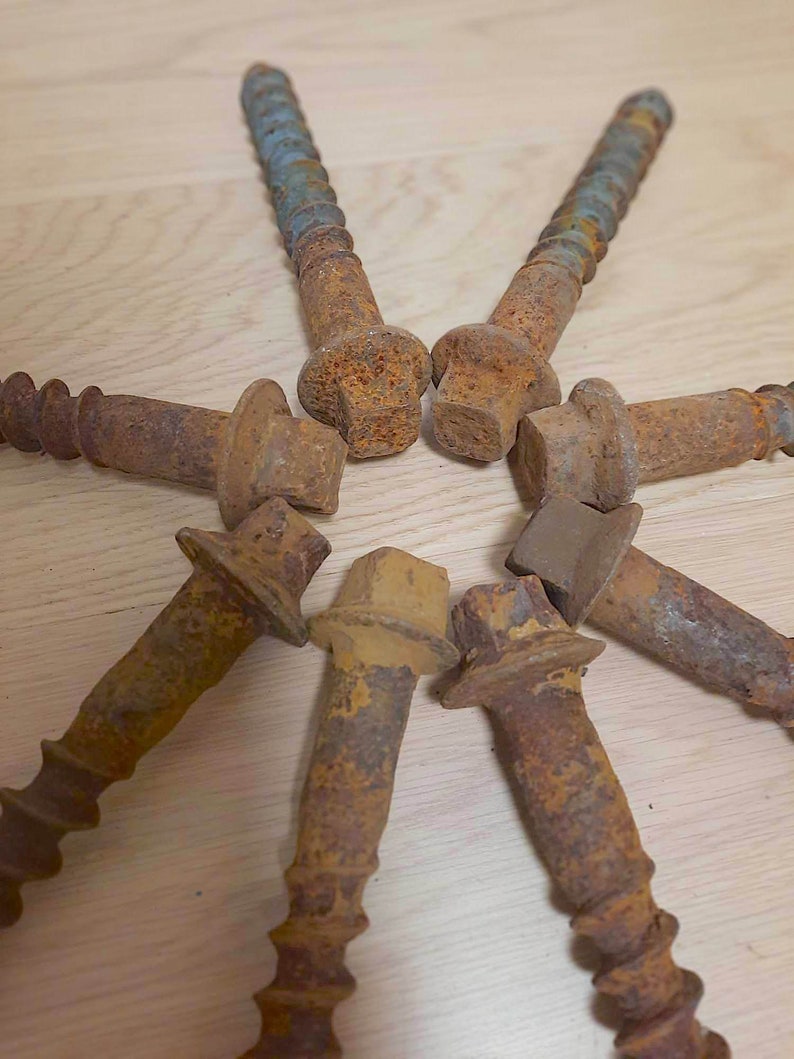 Set of 2 Coarse Old Threaded Screws | Steel Screws | Old Railroad ...