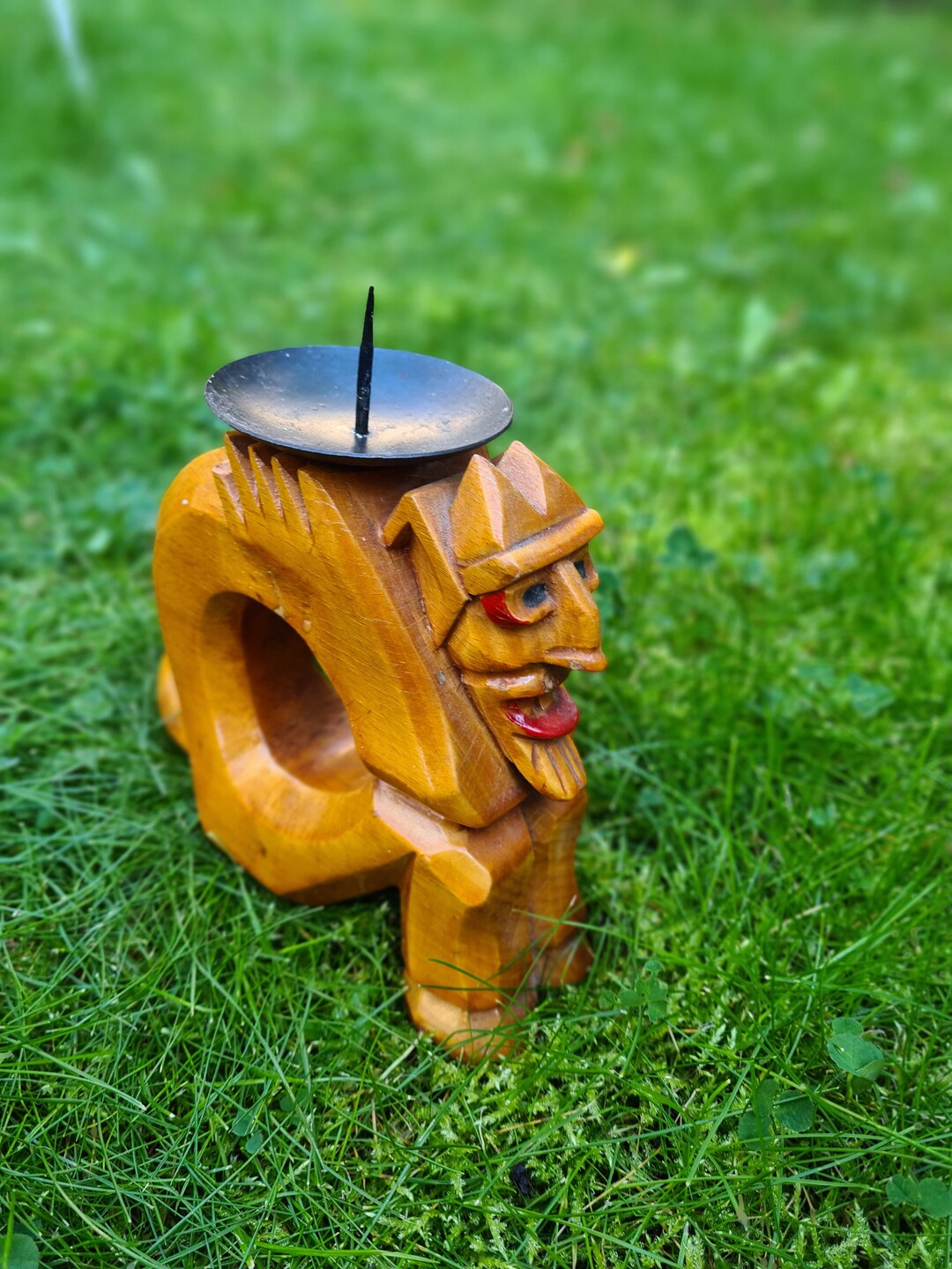 Hand Carved Devil Candle-holder | Wooden Devil Sculpture | Funny Wooden ...