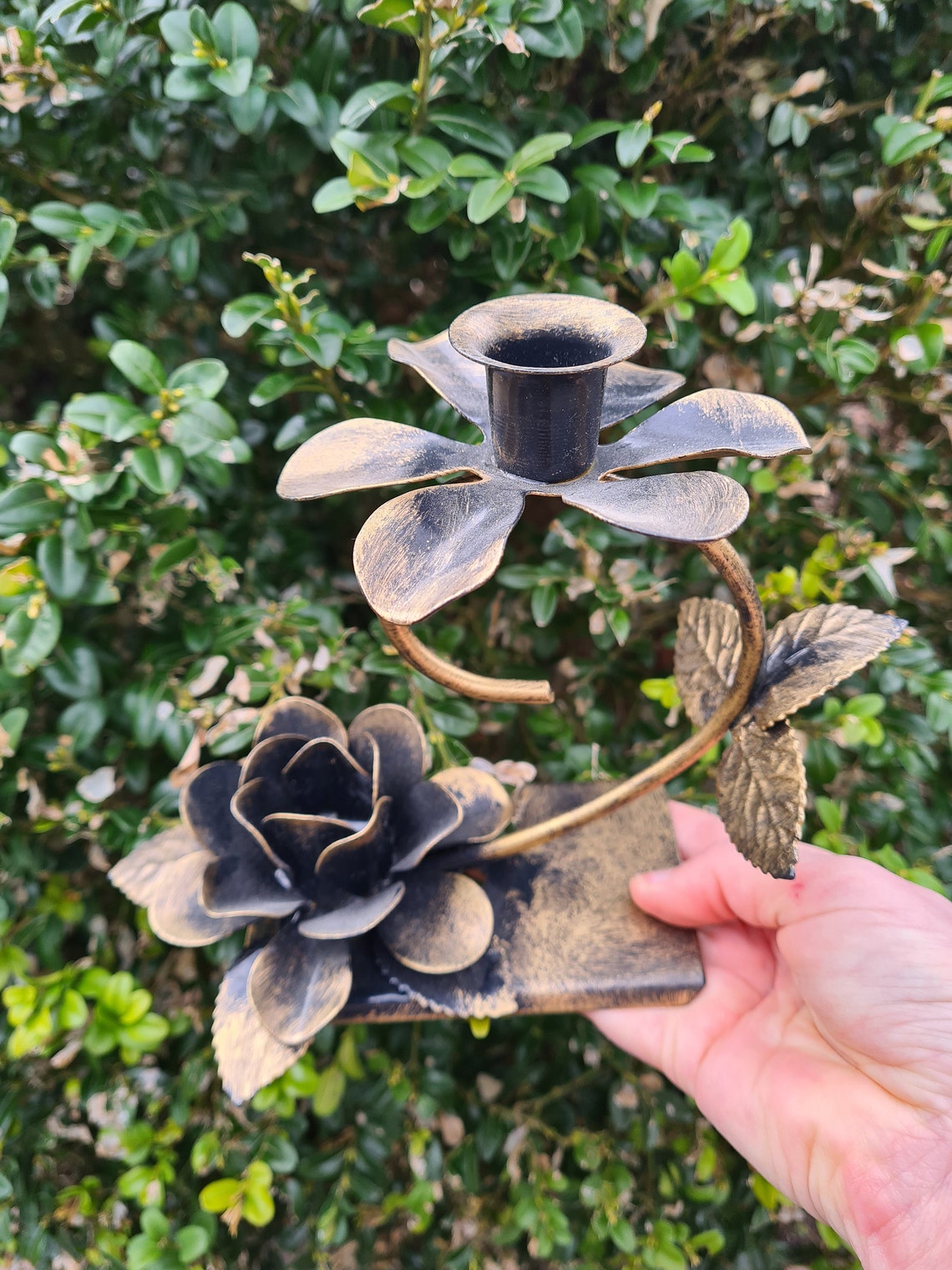 Vintage Candle Holder Flower, Blacksmith's Handiwork, Collectible ...