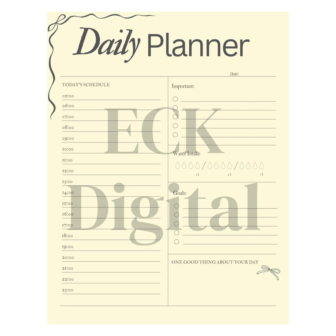 Digital Download Printable Daily Planner With Black Bow Design - Etsy
