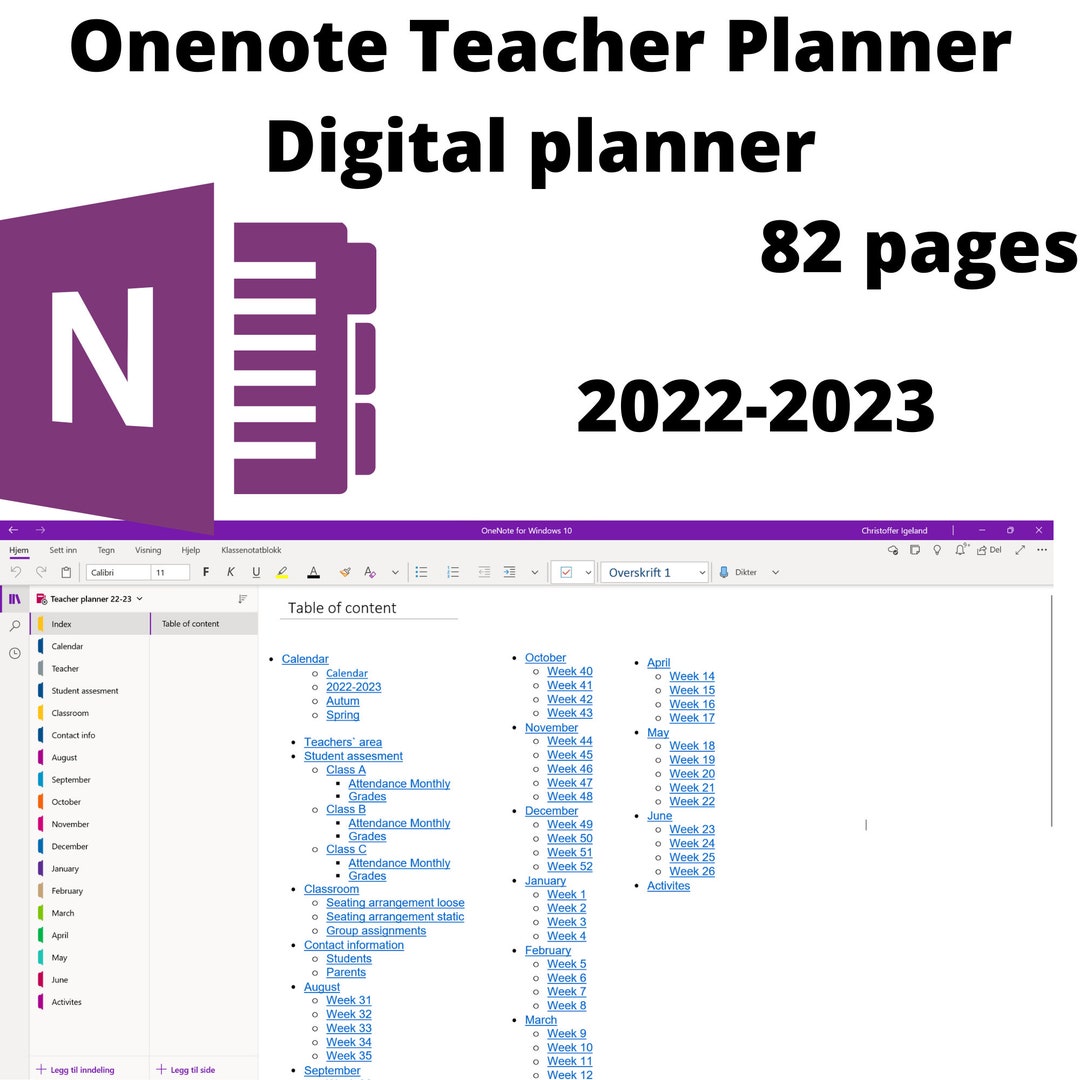 2022-2023 Digital Teacher Planner for Onenote. Fully Editable and ...