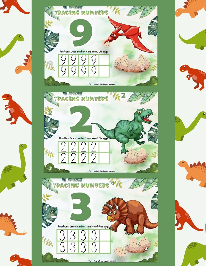 Number Tracing 1-10 Dinosaur/preschool Worksheet/kids Activities - Etsy