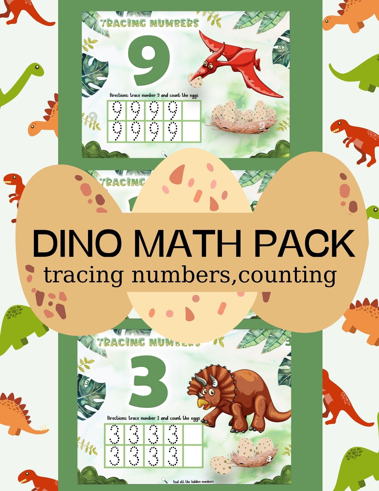 Number Tracing 1-10 Dinosaur/preschool Worksheet/kids - Etsy