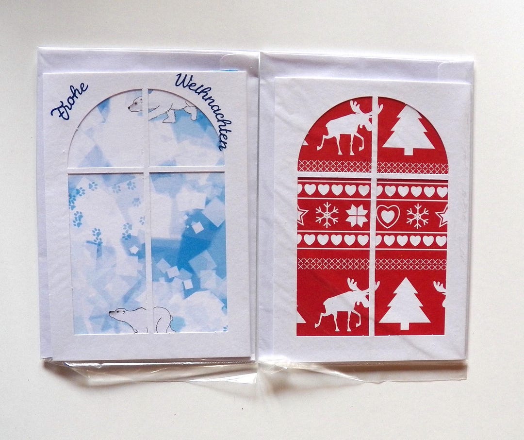Two Christmas Cards, (6) Designed From Construction Paper, Passe ...