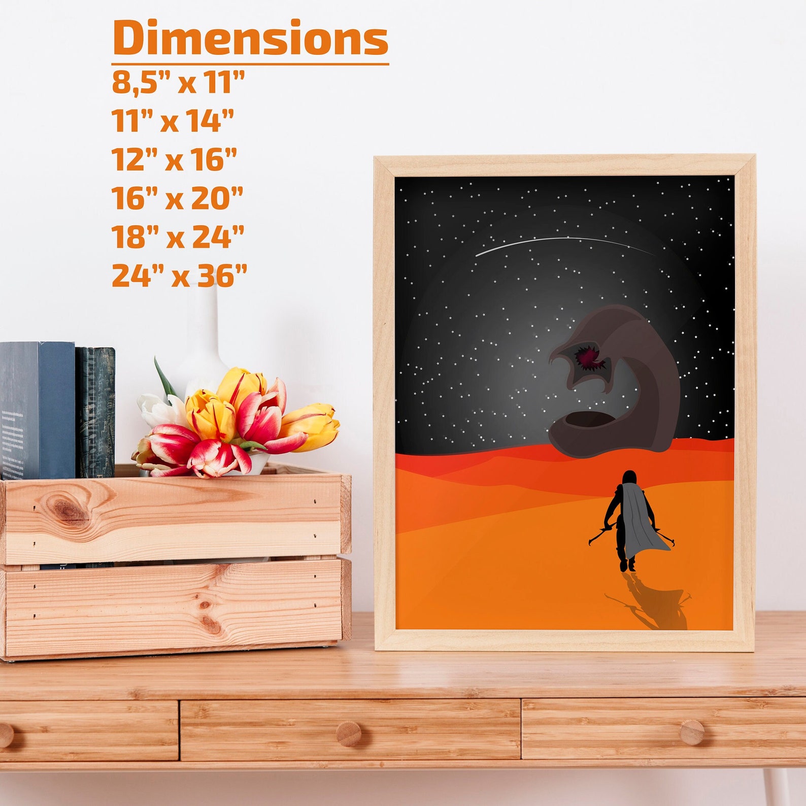 Night Dune Poster, Sandworm Wall Decor Arrakis Desert Planet Movies ...