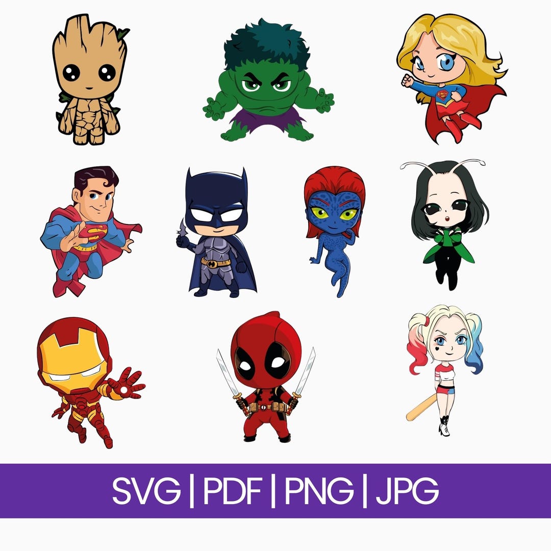 Chibi Superheroes SVG Bundle: Layered Vector Files (digital Download ...