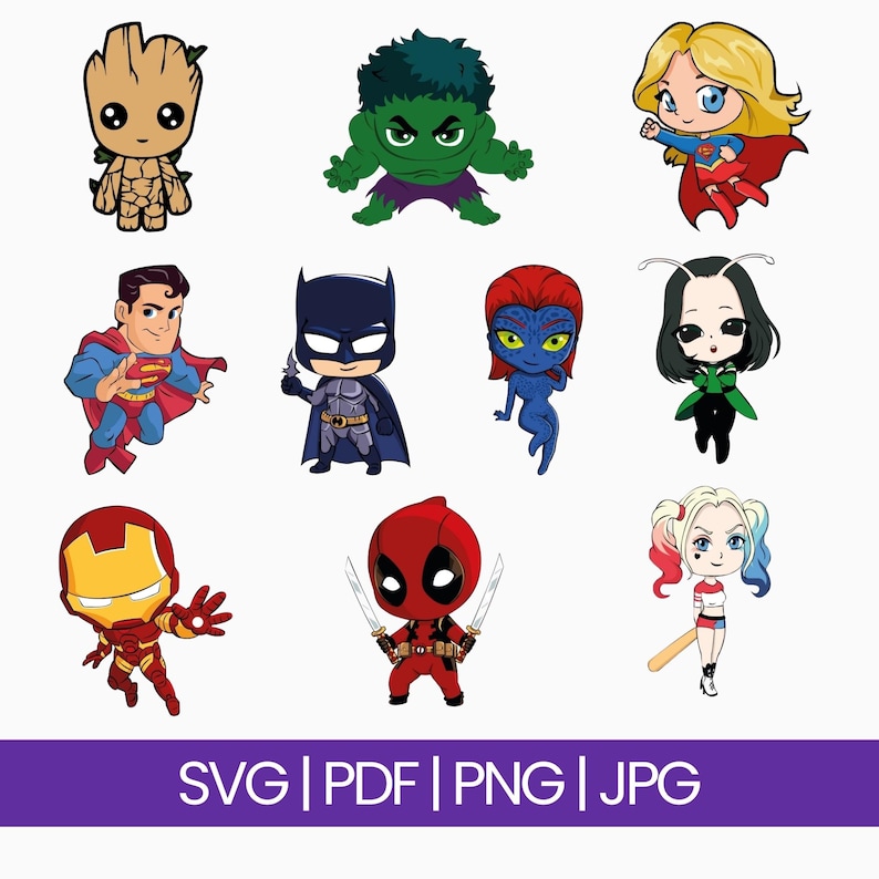 Chibi Superheroes SVG Bundle: Layered Vector Files (digital Download ...