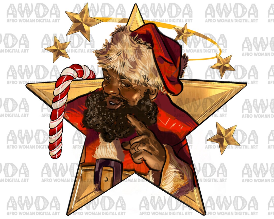 Black Santa Stars Png Sublimation Design, Christmas Santa Png, Afro ...