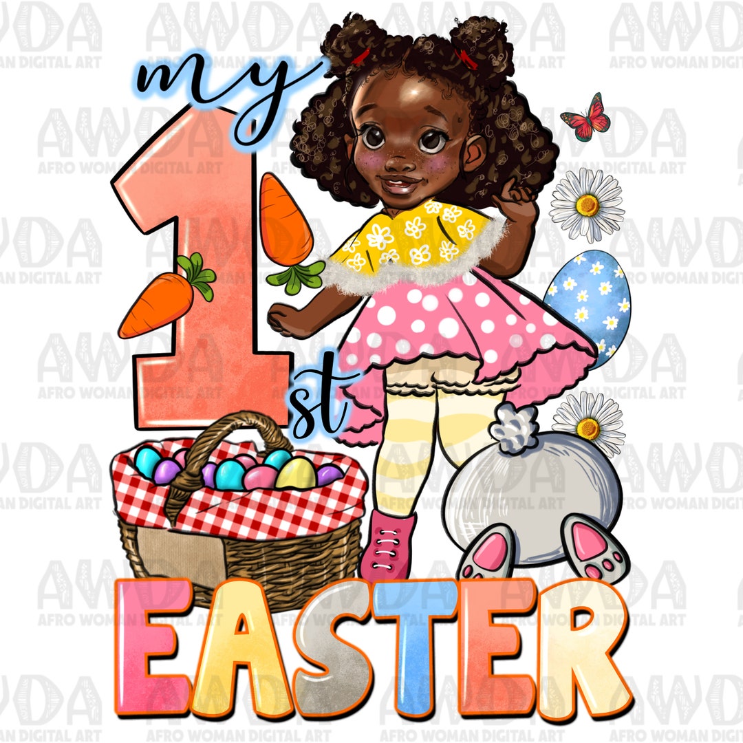 My First Easter Afro Black Girl Png Sublimation Design Download, Afro Girl Png, Easter Day Png ...