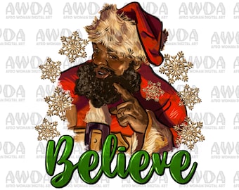 Don't Stop Believin Black Santa Png Sublimation Design, Christmas Santa ...