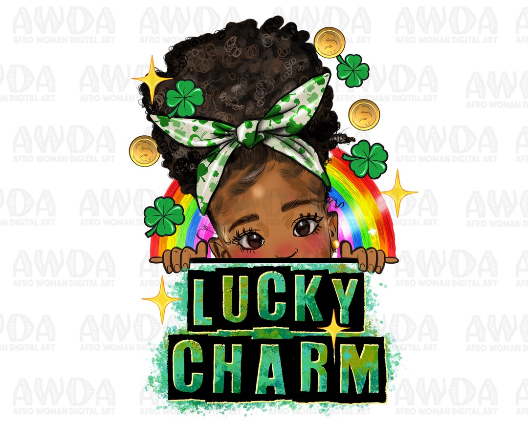 Lucky Charm Afro Peekaboo Girl Png Sublimation Design Download, St ...