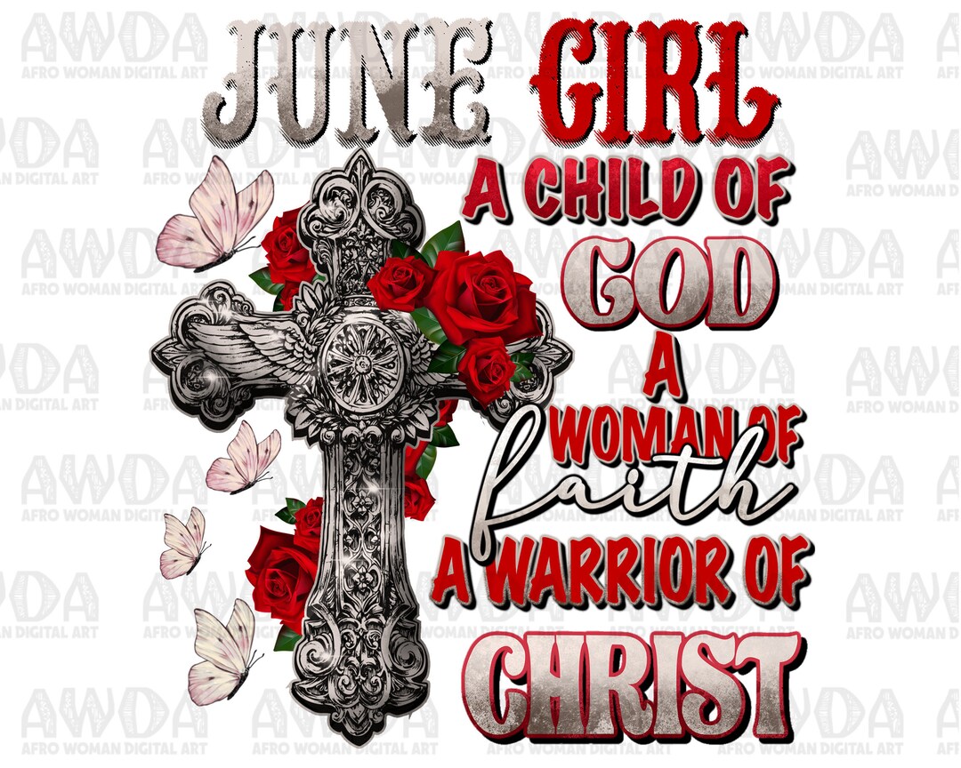 June Girl Christian Png Sublimation Design Download, Cross With Roses ...
