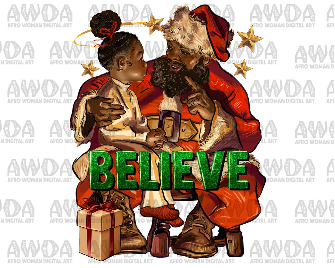 Believe Afro Santa and Black Boy Png Sublimation Design Download ...