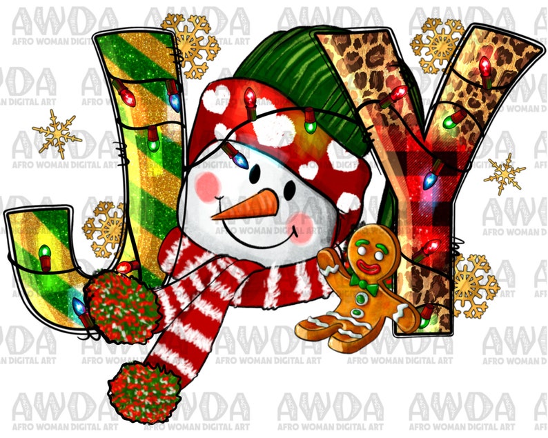Christmas Joy Snowman Png Sublimation Design Hand Drawn Etsy