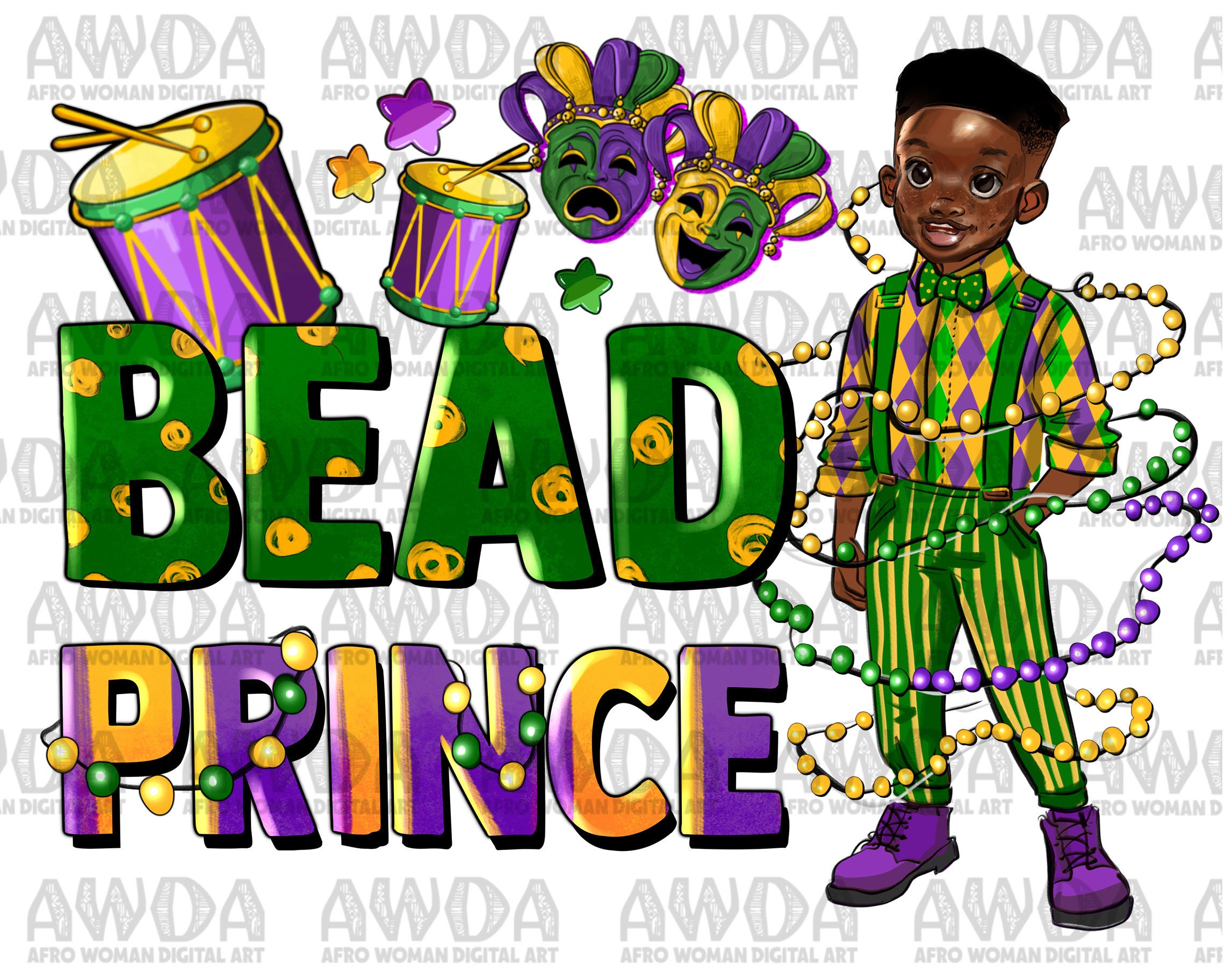 Bead Prince Black Boy Png Sublimation Design Download, Happy Mardi Gras ...