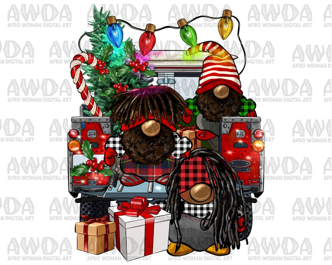 Christmas Truck Afro Gnomes Png Sublimation Design, Christmas Afro ...