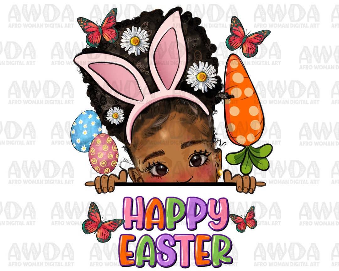 Happy Easter Afro Bun Peekaboo Png Sublimation Design Download, Afro Girl Png, Easter Day Png ...