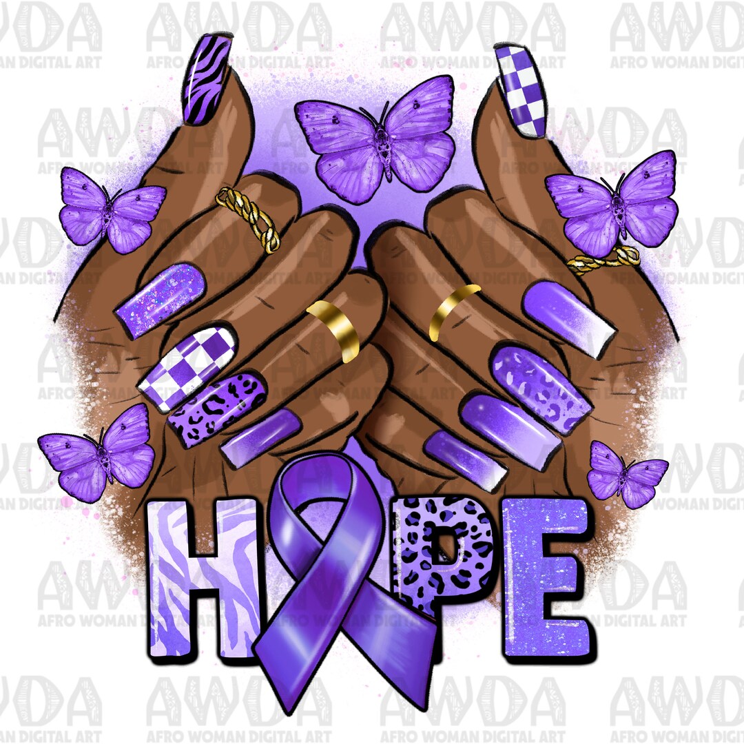 Hope Lavender Cancer Afro Nails Png Sublimation Design Download, Cancer ...