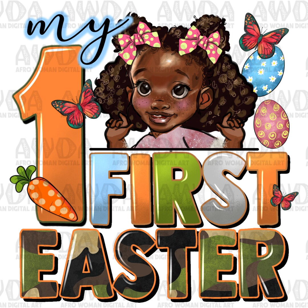 My First Easter Afro Black Girl Png Sublimation Design Download, Afro Girl Png, Easter Day Png ...