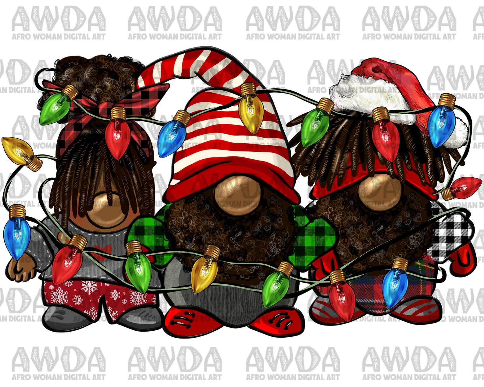 Christmas Afro Gnomes With Lights Png Sublimation Design, Christmas ...