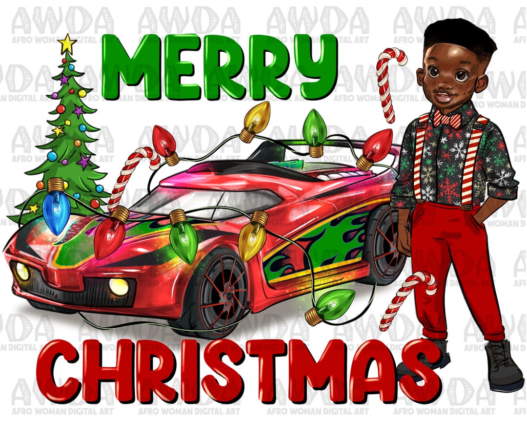 Merry Christmas Black Boy With Sport Car Png Sublimation Design ...