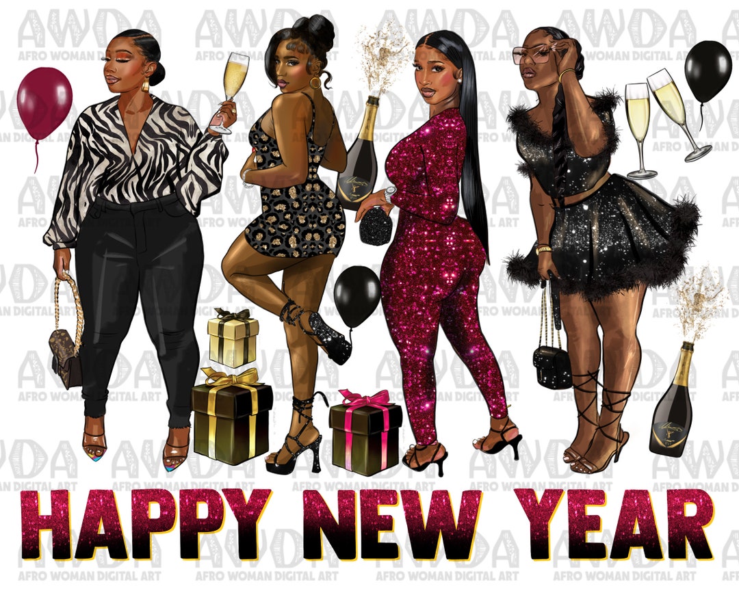 Happy New Year Black Woman Png Sublimation Design Download, Black Woman ...