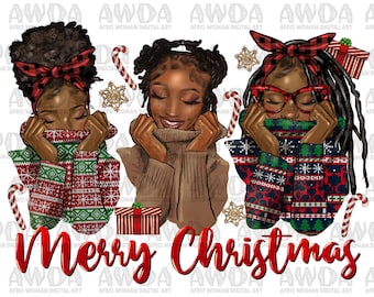 5 Sistas Black Woman Christmas Png Sublimation Design Download, Black Woman Png, Christmas Afro ...
