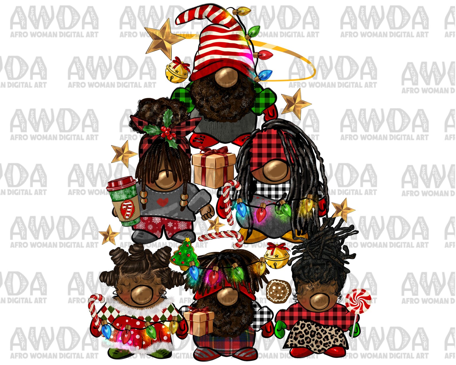 Afro Gnomes Christmas Tree Png Sublimation Design, Christmas Afro ...
